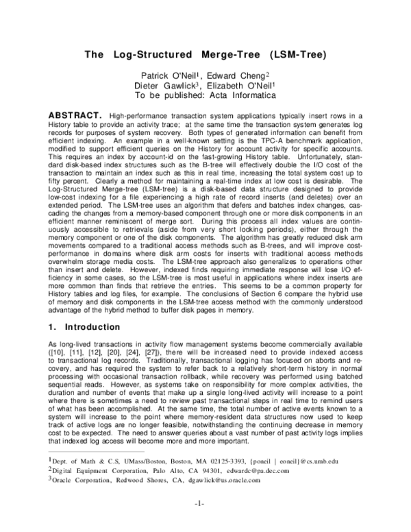 (PDF) The log-structured merge-tree (LSM-tree)