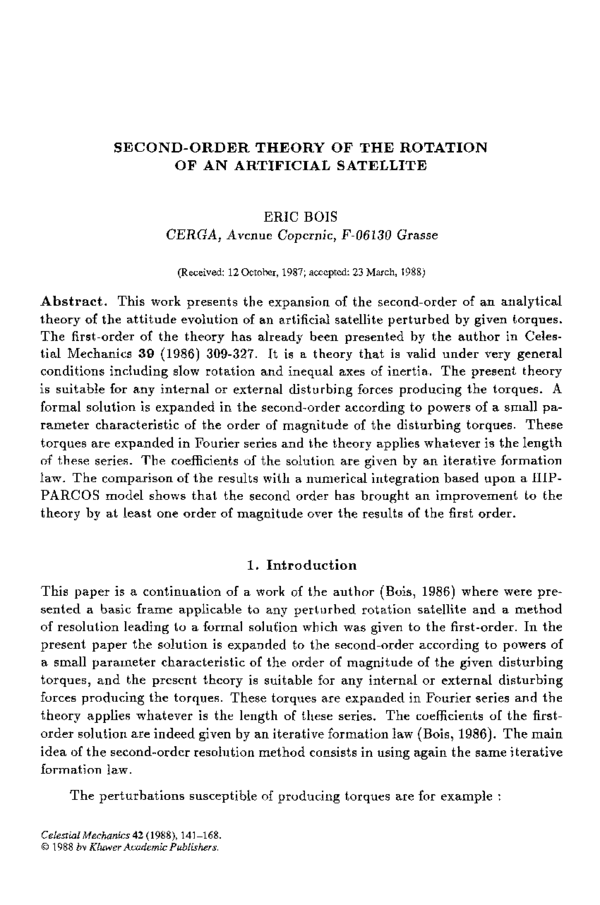 (PDF) Second-order theory of the rotation of an artificial satellite