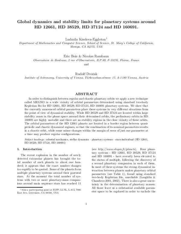 (PDF) Global Dynamics and Stability Limits for Planetary Systems around ...