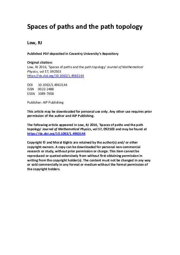 (PDF) Spaces of paths and the path topology