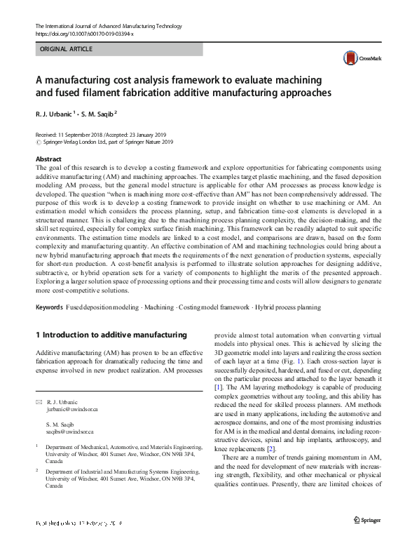 (PDF) A manufacturing cost analysis framework to evaluate machining and fused filament ...