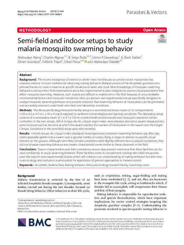(PDF) Semi-field and indoor setups to study malaria mosquito swarming ...