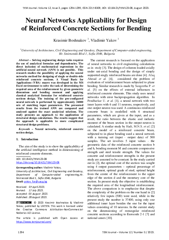 (PDF) Neural Networks Applicability for Design of Reinforced Concrete Sections for Bending