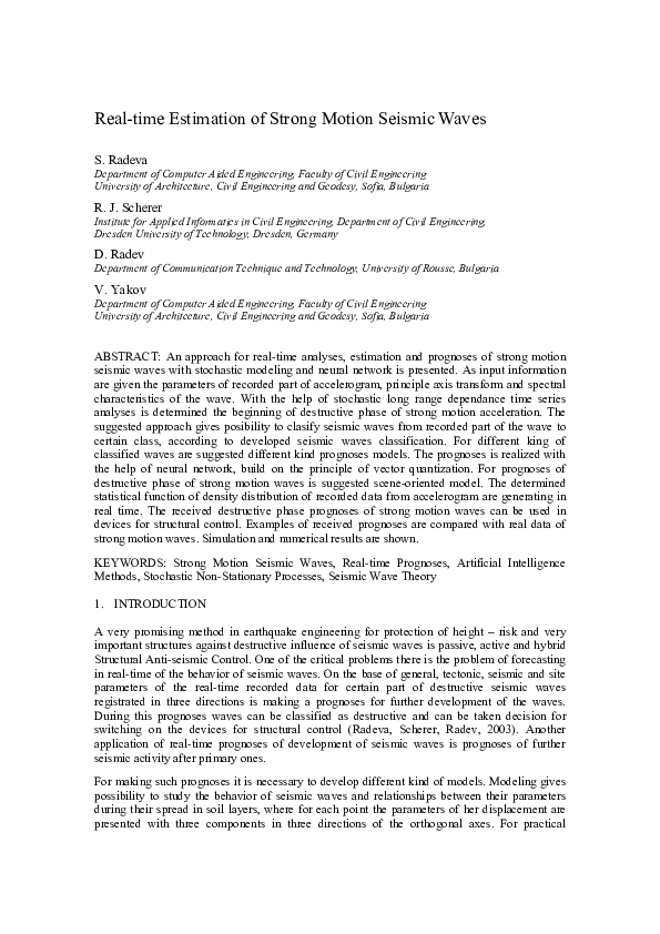 (PDF) Real-time estimation of strong motion seismic waves
