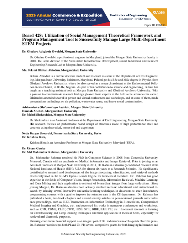 (PDF) Board 428: Utilization of Social Management Theoretical Framework ...