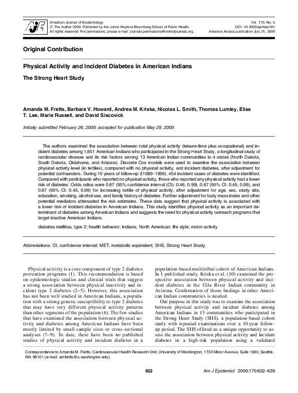 (PDF) Physical Activity and Incident Diabetes in American Indians: The ...