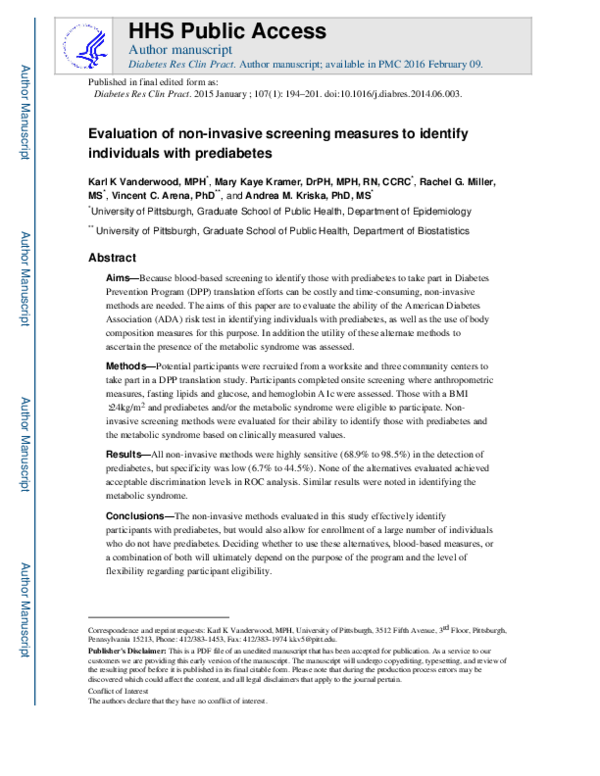 (PDF) Evaluation of non-invasive screening measures to identify ...
