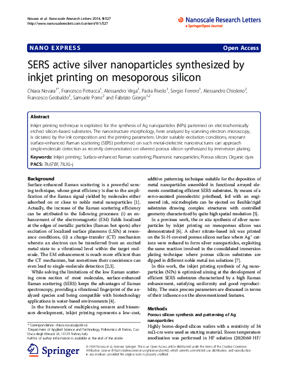 (PDF) SERS active silver nanoparticles synthesized by inkjet printing ...