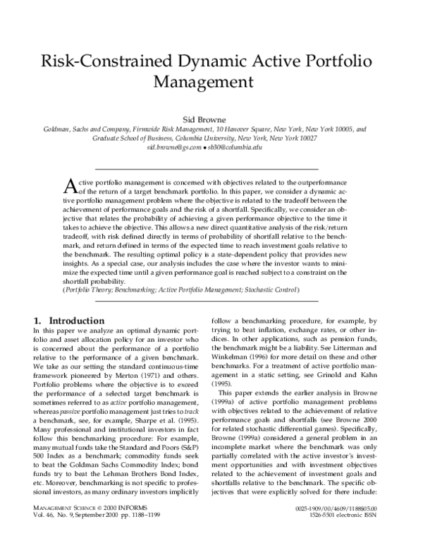(PDF) Continuous time active portfolio management with a risk ...