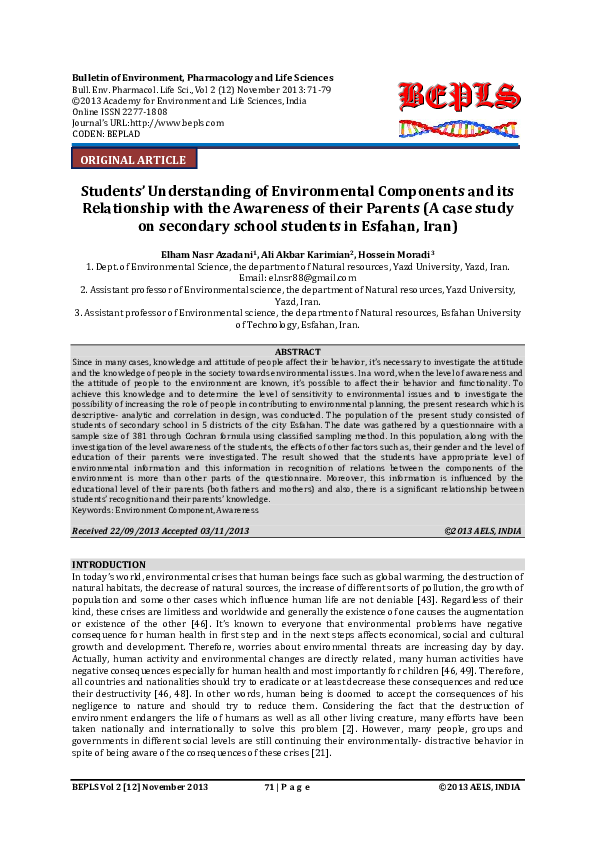 (PDF) Students' Understanding of Environmental Components and its ...