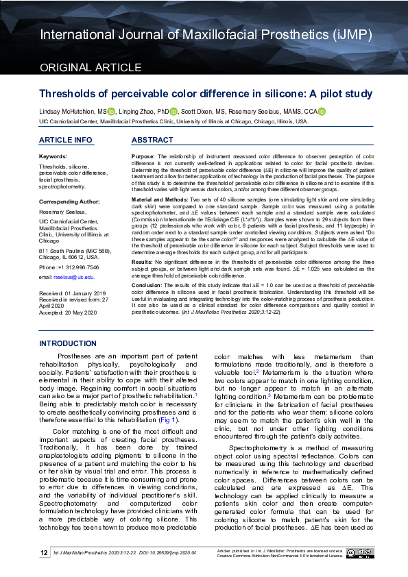 (PDF) Thresholds of perceivable color difference in silicone: A pilot study
