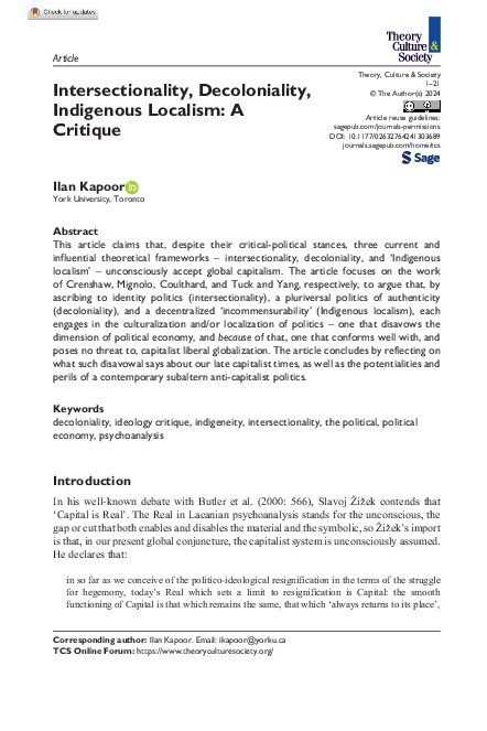 (PDF) Intersectionality, Decoloniality, Indigenous Localism: A Critique