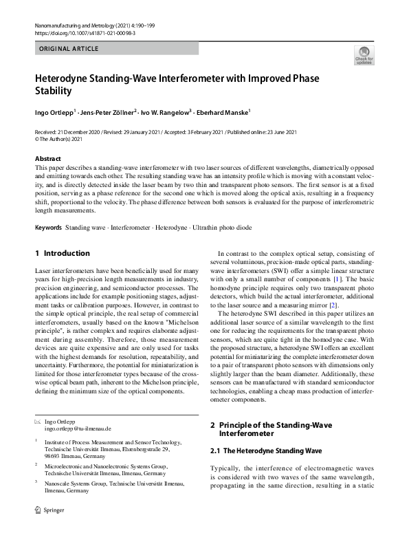 (PDF) Heterodyne Standing-Wave Interferometer with Improved Phase Stability