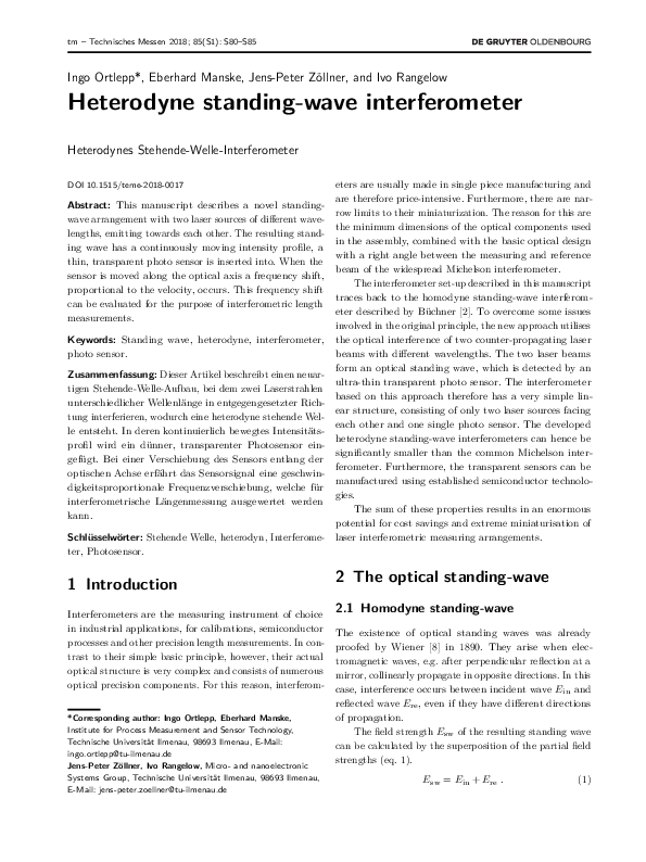 (PDF) Heterodyne standing-wave interferometer / Heterodynes Stehende ...