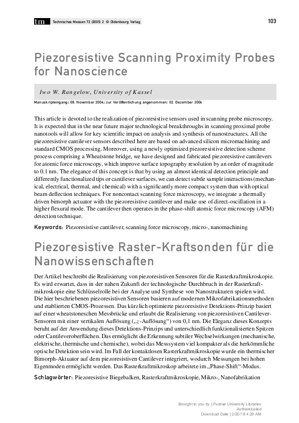 (PDF) Piezoresistive Scanning Proximity Probes for Nanoscience (Piezoresistive Raster ...