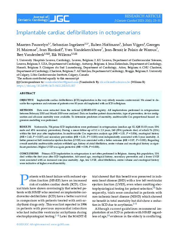 (PDF) Implantable cardiac defibrillators in octogenarians | Jean-Benoît ...