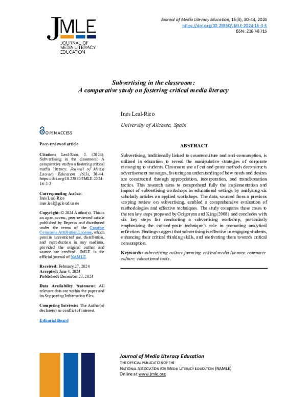 (PDF) Subvertising in the Classroom A Study on Fostering Critical Media ...