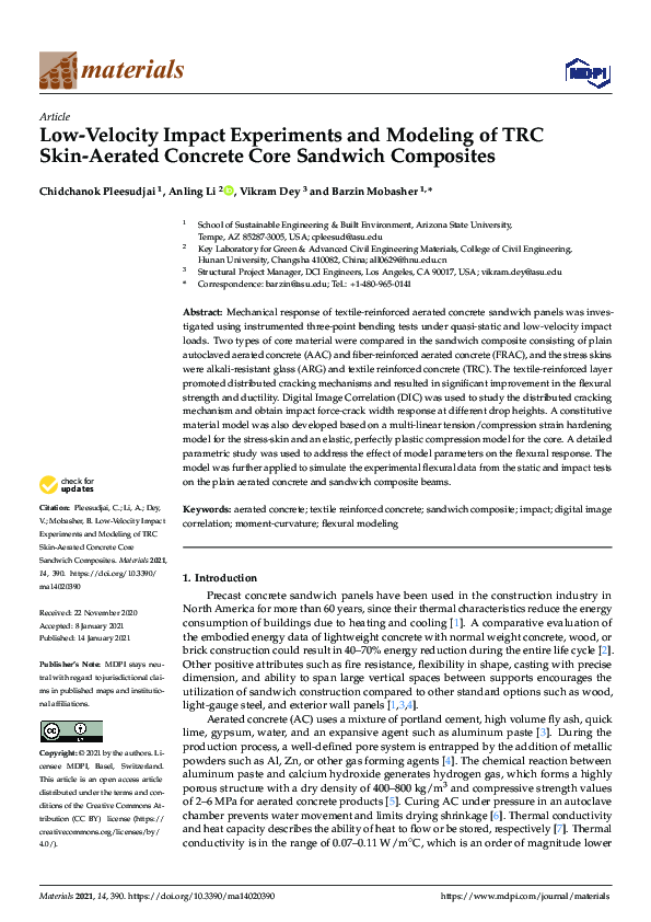 (PDF) Low-Velocity Impact Experiments and Modeling of TRC Skin-Aerated Concrete Core Sandwich ...