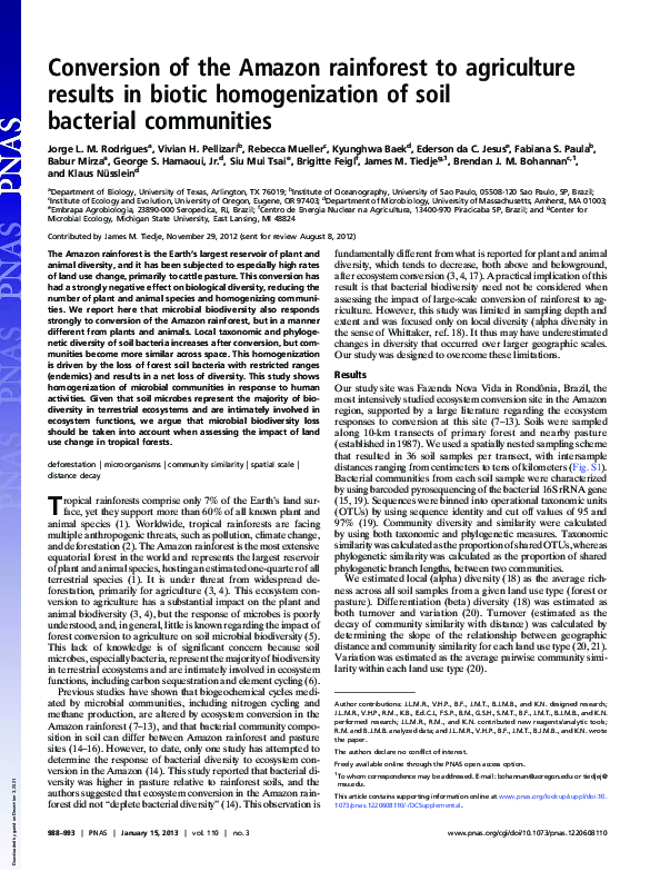 (PDF) Conversion of the Amazon rainforest to agriculture results in ...