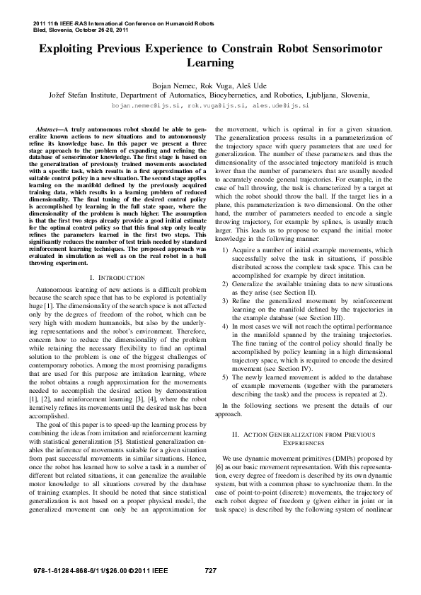 (PDF) Exploiting previous experience to constrain robot sensorimotor learning