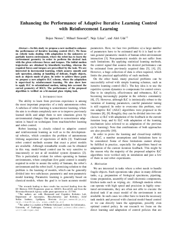 (PDF) Enhancing the performance of adaptive iterative learning control ...
