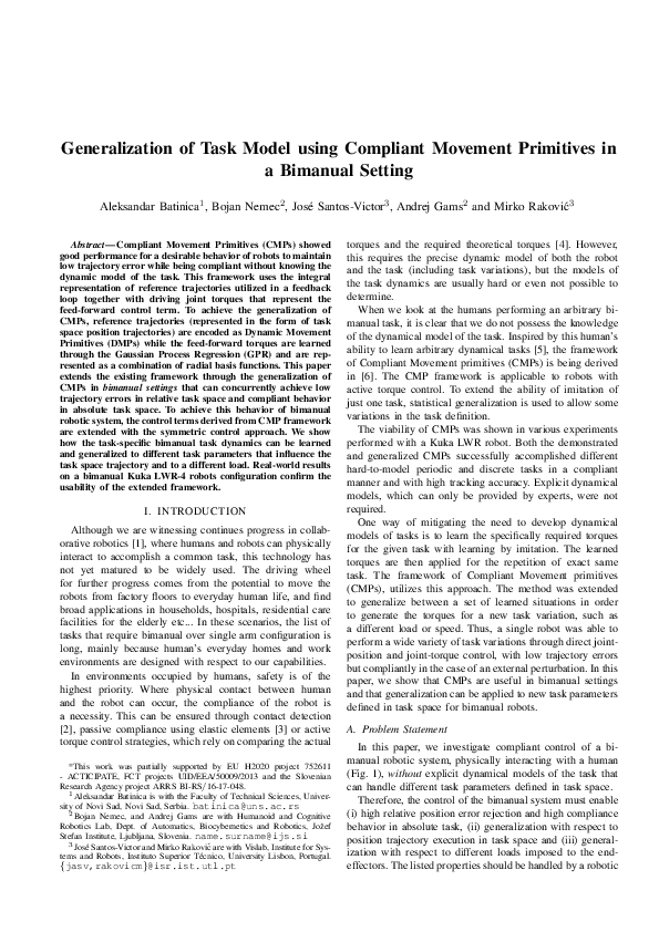 (PDF) Generalization of task model using compliant movement primitives in a bimanual setting ...
