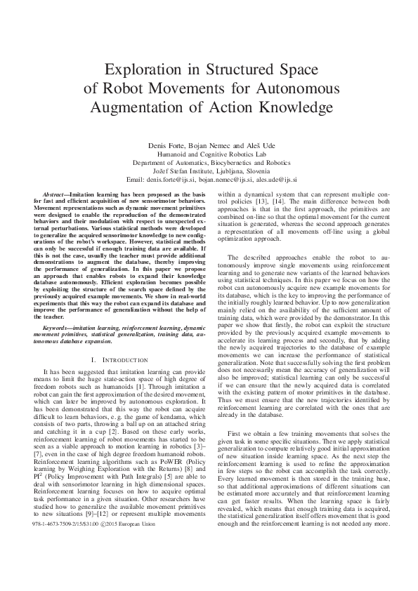 (PDF) Exploration in structured space of robot movements for autonomous ...