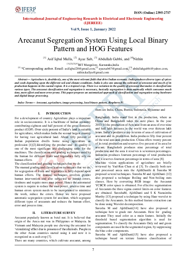 (PDF) Arecanut Segregation System Using Local Binary Pattern and HOG Features