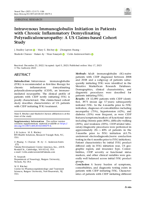 (PDF) Intravenous Immunoglobulin Initiation in Patients with Chronic Inflammatory Demyelinating ...