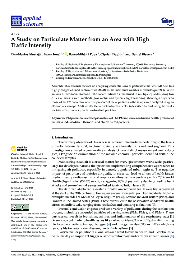 (PDF) A Study on Particulate Matter From an Area With High Traffic ...