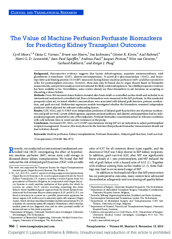 (PDF) The Value of Machine Perfusion Perfusate Biomarkers for ...