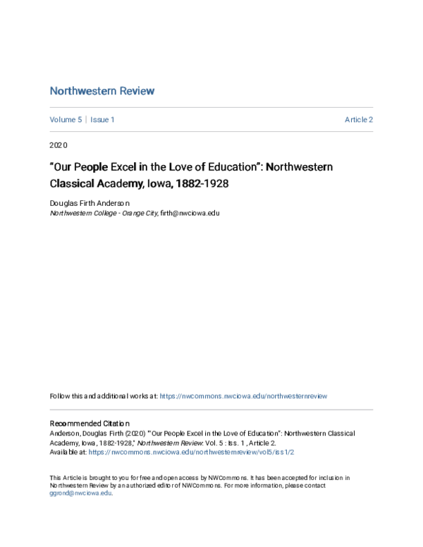 (PDF) “Our People Excel in the Love of Education”: Northwestern ...