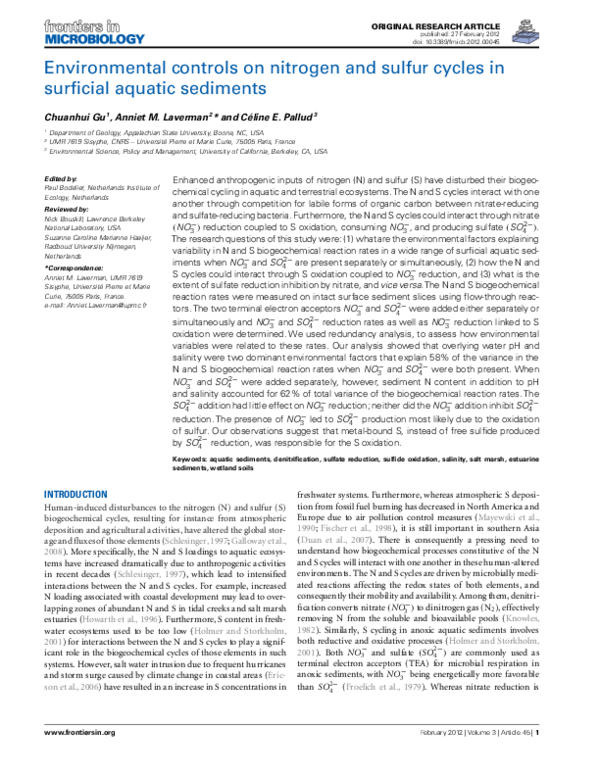 (PDF) Environmental Controls on Nitrogen and Sulfur Cycles in Surficial ...
