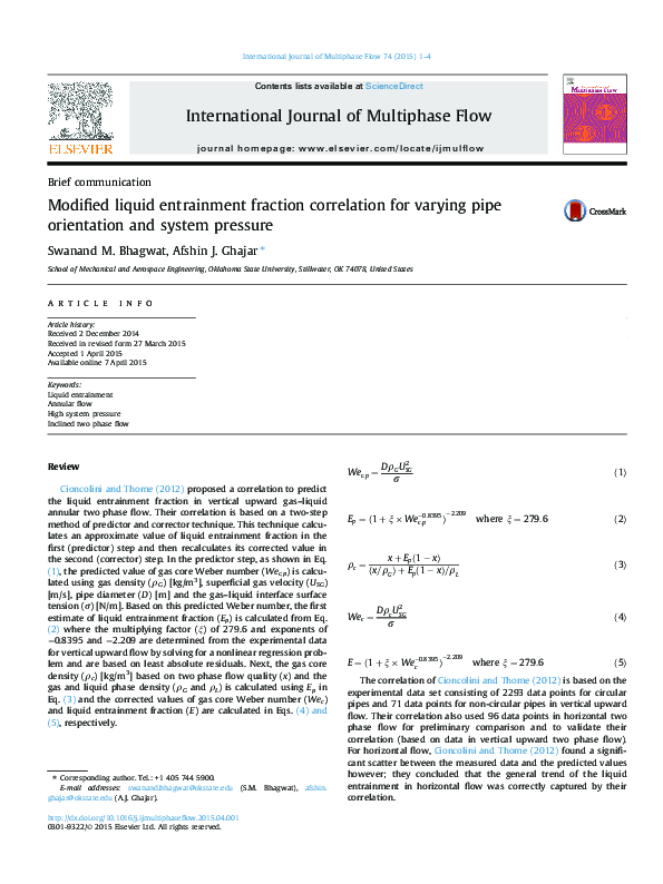 (PDF) Modified liquid entrainment fraction correlation for varying pipe ...