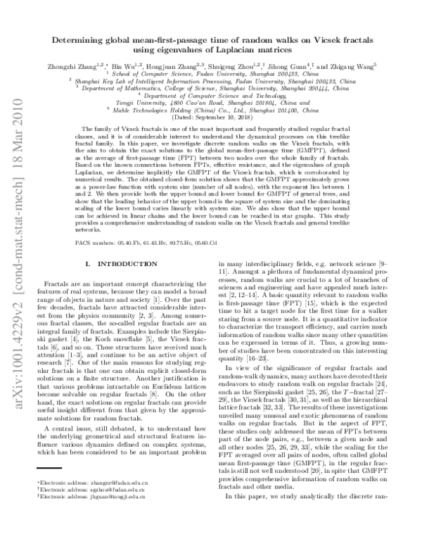 (PDF) Determining global mean-first-passage time of random walks on Vicsek fractals using ...
