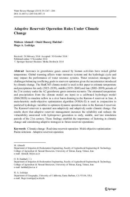 (PDF) Adaptive Reservoir Operation Rules Under Climatic Change