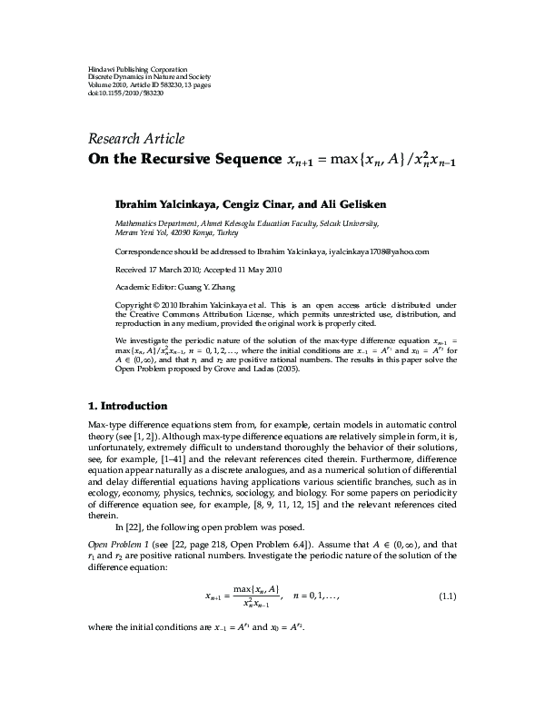(PDF) On the Recursive Sequence