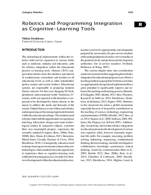 (PDF) Robotics and Programming Integration as Cognitive-Learning Tools