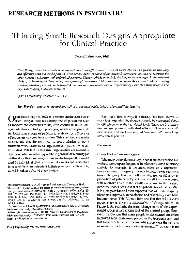 (PDF) Thinking Small: Research Designs Appropriate for Clinical Practice
