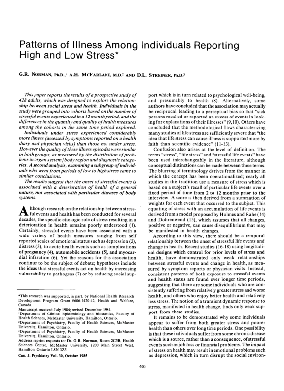 (PDF) Patterns of Illness among Individuals Reporting High and Low ...