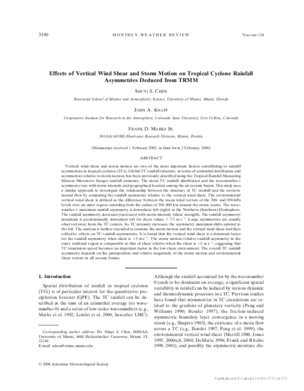 (PDF) Effects of Vertical Wind Shear and Storm Motion on Tropical ...
