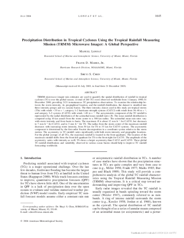 (PDF) Precipitation Distribution in Tropical Cyclones Using the ...