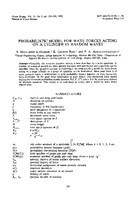 (PDF) Probabilistic model for wave forces acting on a cylinder in random waves | MEENAKSHI ...