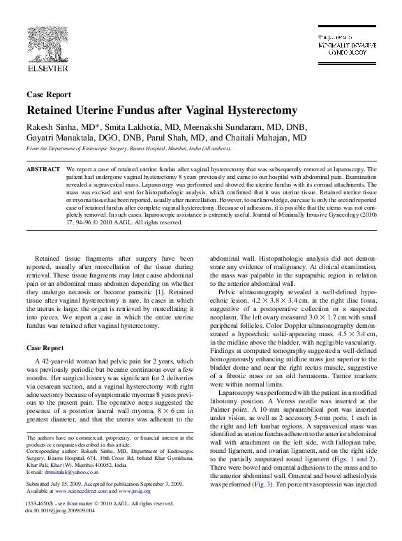 (PDF) Retained uterine fundus after vaginal hysterectomy