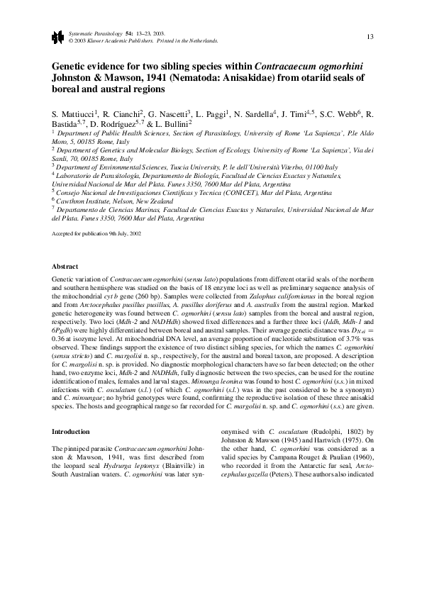 (PDF) Genetic evidence for two sibling species within Contracaecum ...