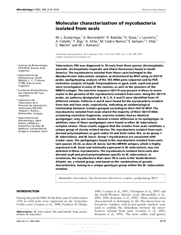 (PDF) Molecular characterization of mycobacteria isolated from seals
