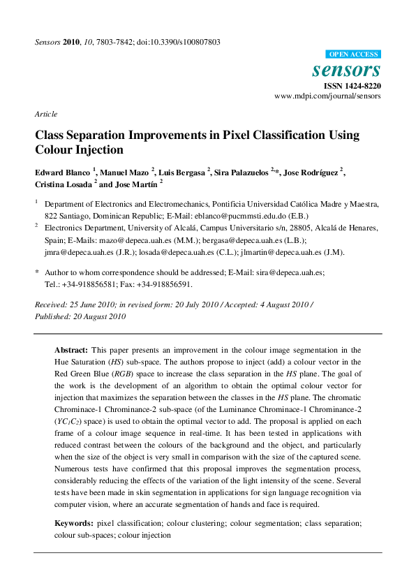 (PDF) Class separation improvements in pixel classification using colour injection | Jose Jorge ...