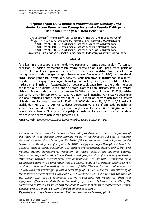 (PDF) Pengembangan LKPD Berbasis Problem Based Learning untuk ...