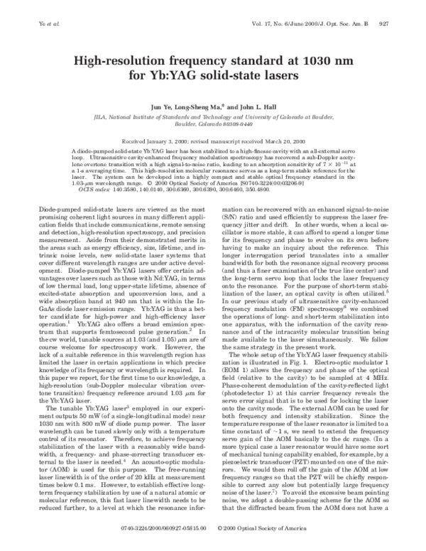 (PDF) High-resolution frequency standard at 1030 nm for Yb:YAG solid-state lasers