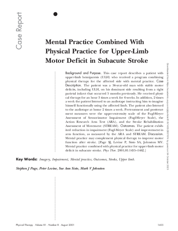 (PDF) Mental Practice Combined With Physical Practice for Upper-Limb Motor Deficit in Subacute ...
